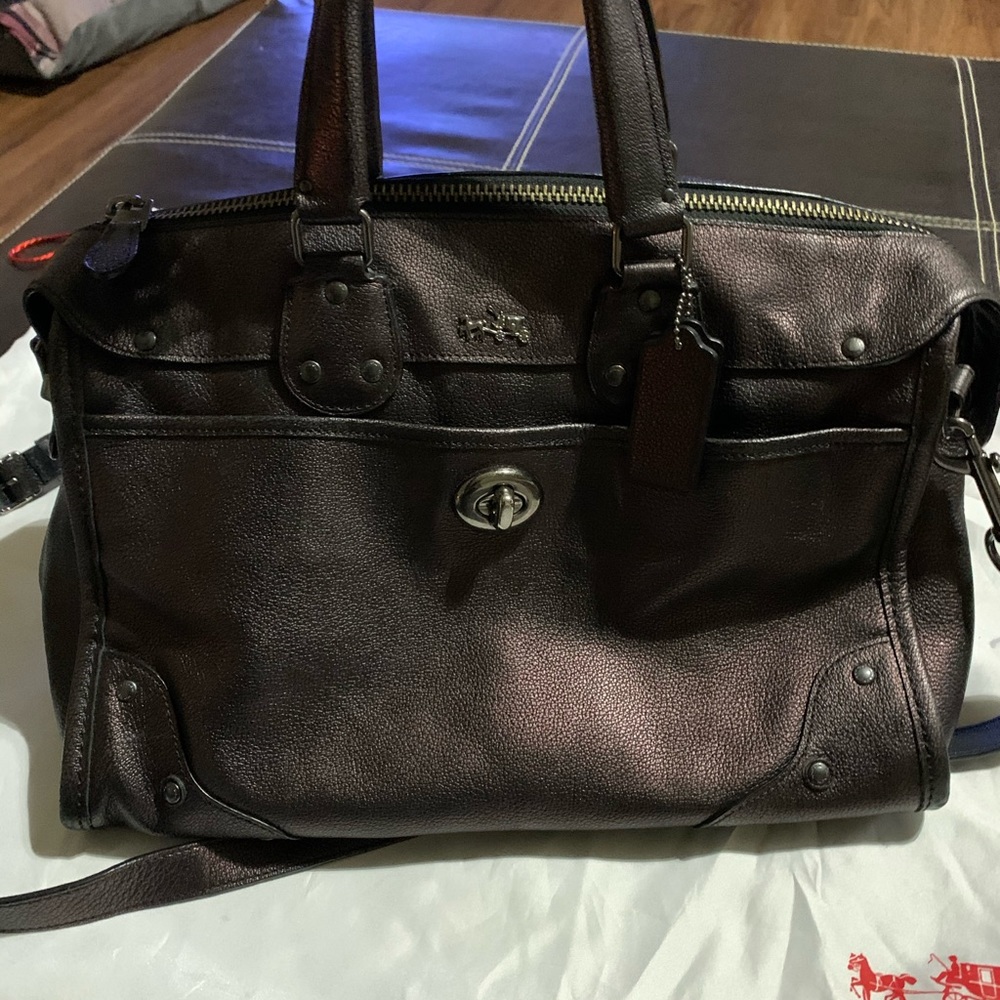 Coach Rhyder Bronze Metallic Leather Satchel Purse - Gem